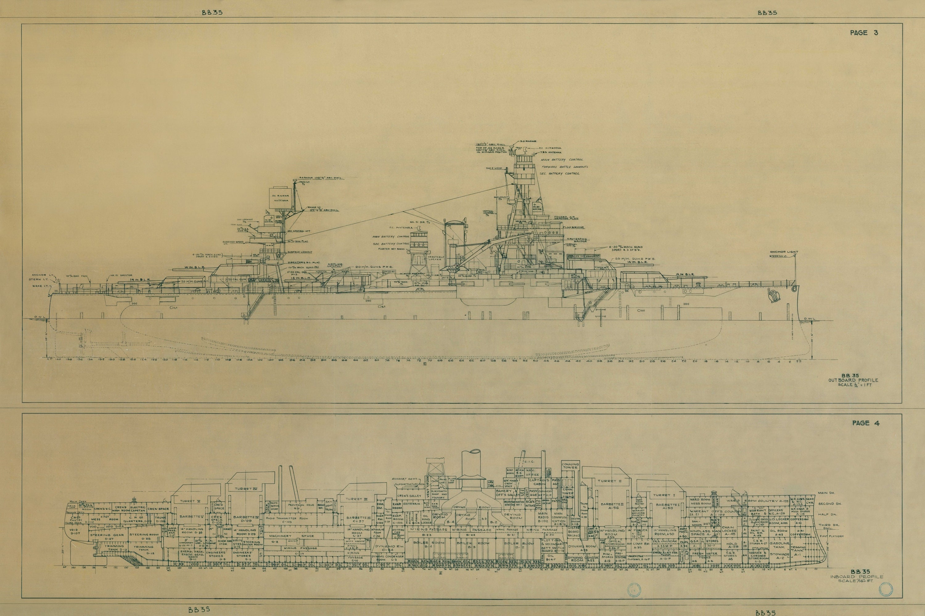 USS Texas Inboard and Outboard Profile Blueprint Navy Ship Blueprint ...