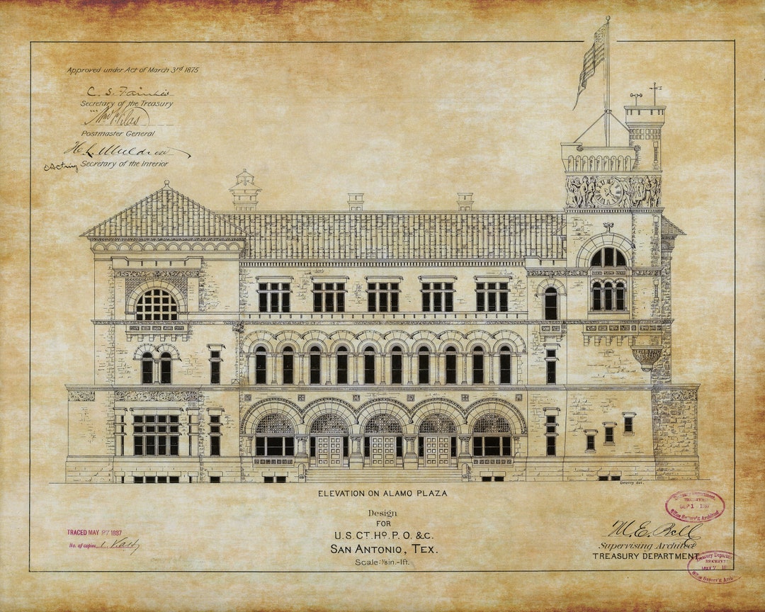 San Antonio Courthouse Blueprint Print – Texas Architectural Drawing - Etsy