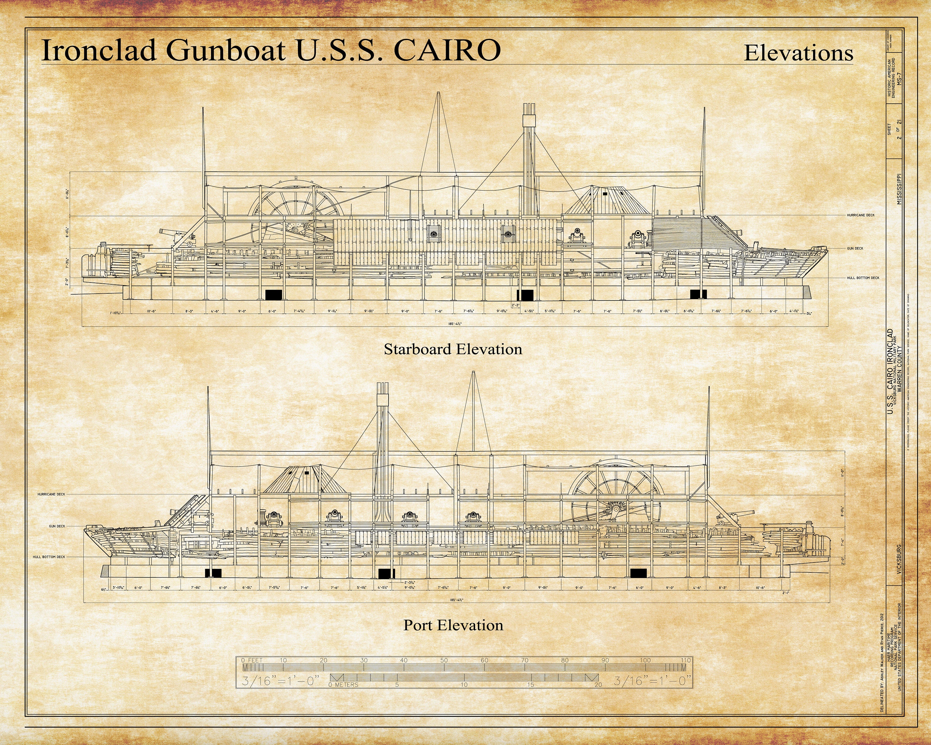 USS Cairo Ironclad Gunboat Blueprint Ship Blueprint, Ship Drawing, Boat Blueprint, Old Ship ...