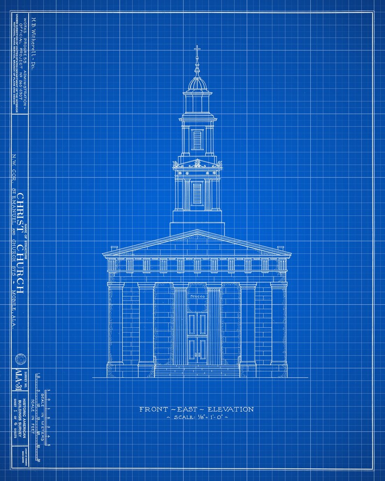 Christ Church Cathedral Blueprint Drawing - Mobile Alabama Church ...