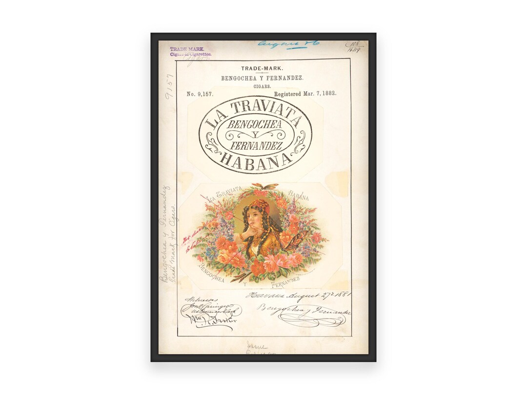 La Traviata Cigar Trademark 1882 Print - Vintage Havana Cigar Label ...
