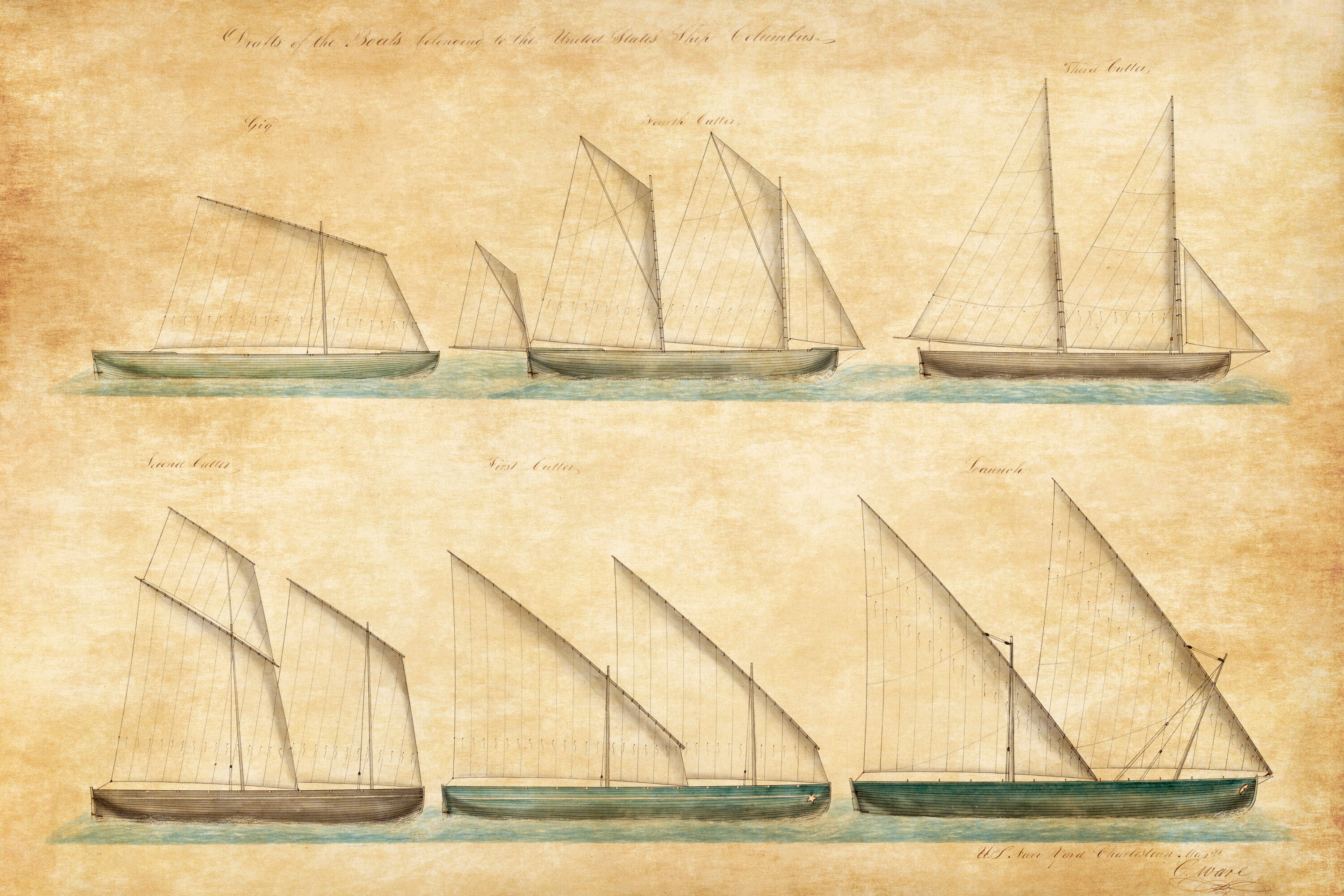 Boats of the USS Columbus Drawing Ship Blueprint, Ship Drawing ...
