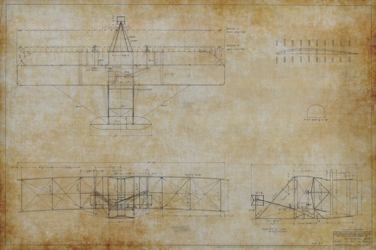 Wright Brother Airplane Original Blueprint Poster - Wright Brother ...