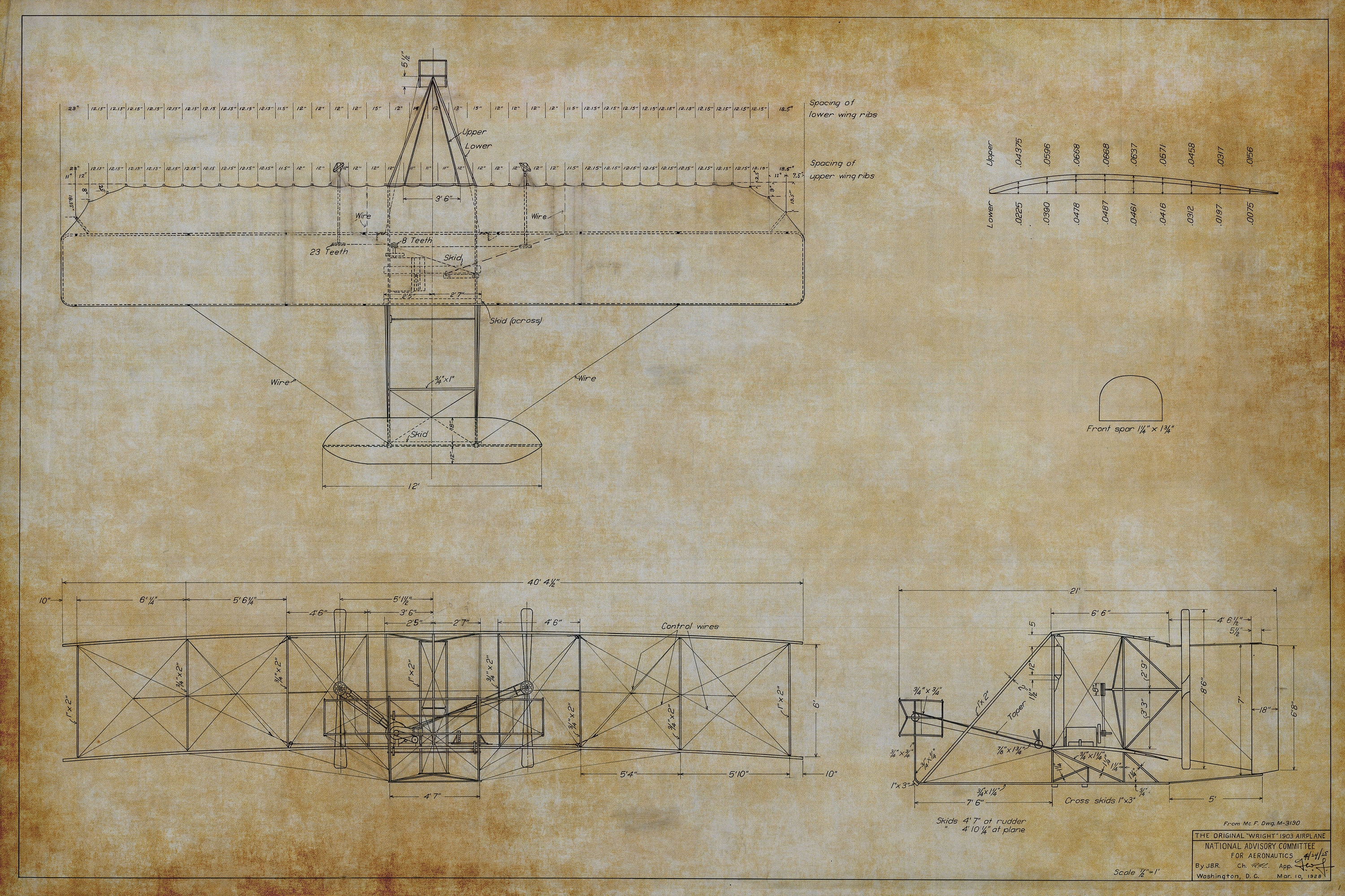 Wright Brother Airplane Original Blueprint Poster - Wright Brother ...