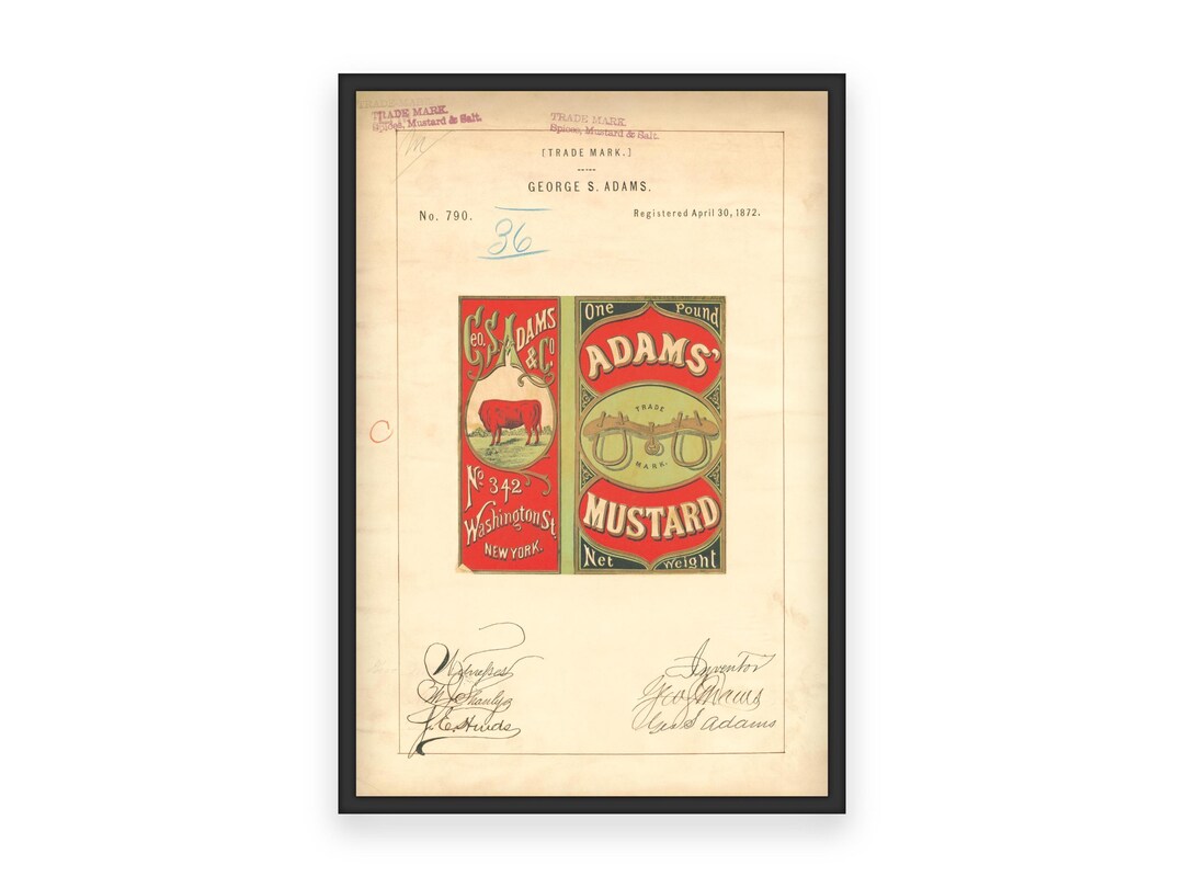 Adams Mustard Trademark 1872 Print Vintage Mustard Label Art, Retro ...