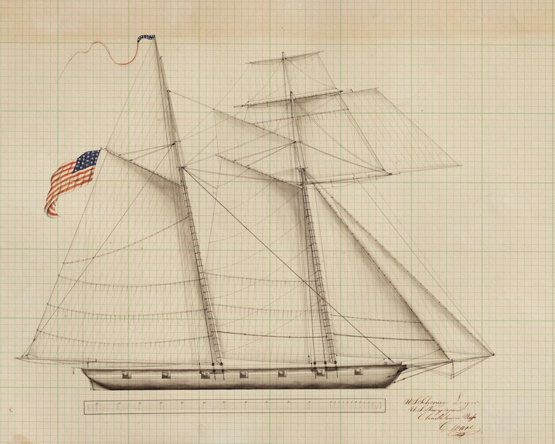 US Schooner Lynx Drawing Blueprint - Ship Blueprint, Ship Drawing ...