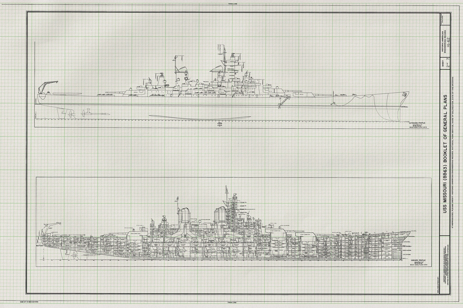 USS Missouri Blueprint - Navy Ship Blueprint, Ship Drawing, Battleship ...