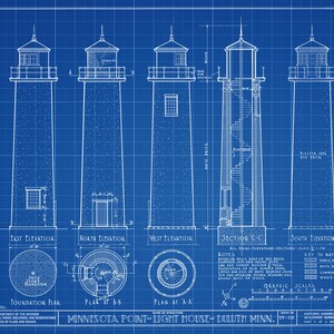 Minnesota Point Lighthouse Blueprint – Duluth Nautical Poster Print - Etsy