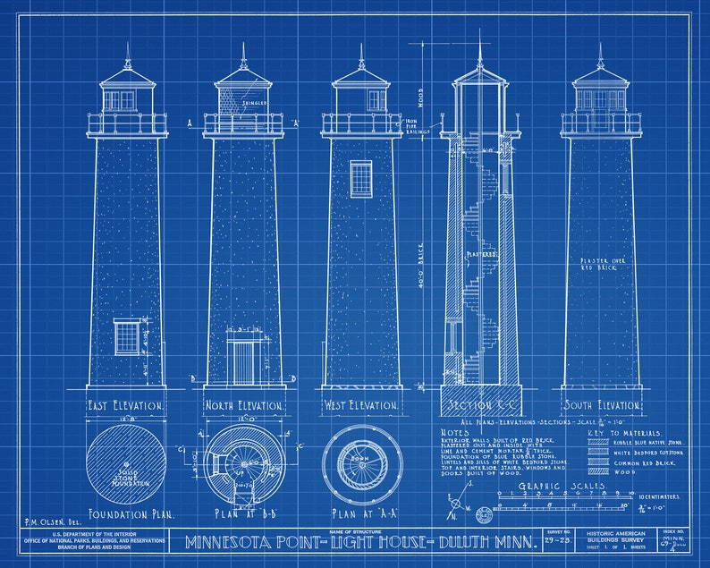 Minnesota Point Lighthouse Blueprint Duluth Minnesota - Etsy
