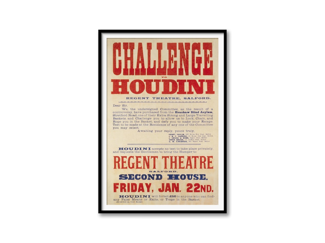 Vintage Houdini Challenge Poster – Regent Theatre, Salford - Etsy