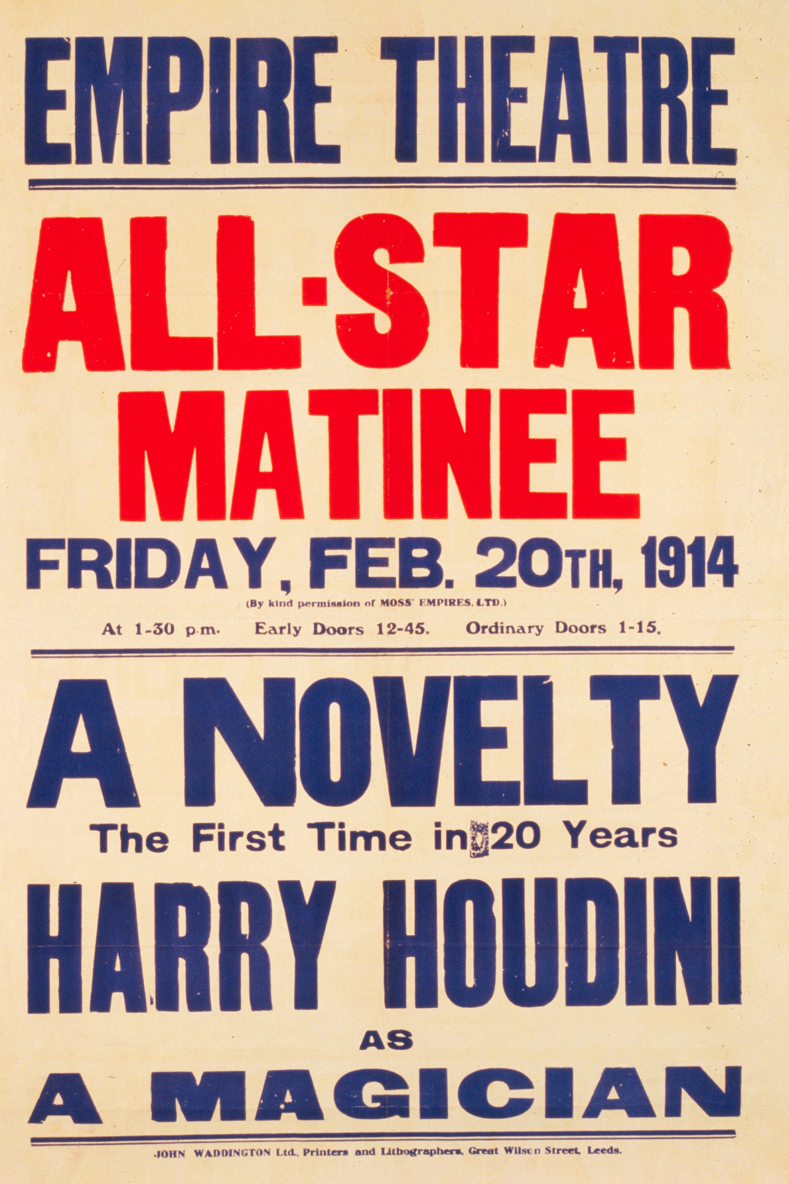 Houdini Matinee Show 1914 Poster Magic Poster Magician Art - Etsy UK