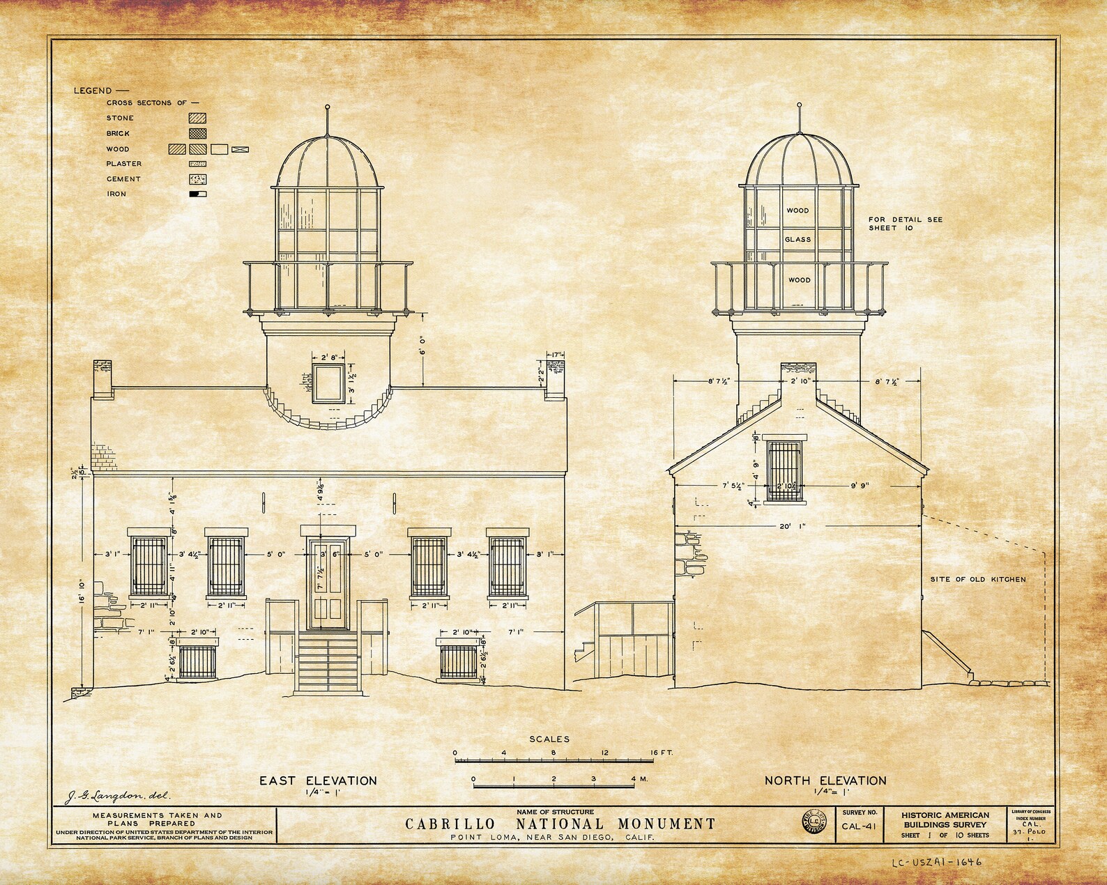 Old Point Loma Lighthouse Blueprint Cabrillo National Monument ...