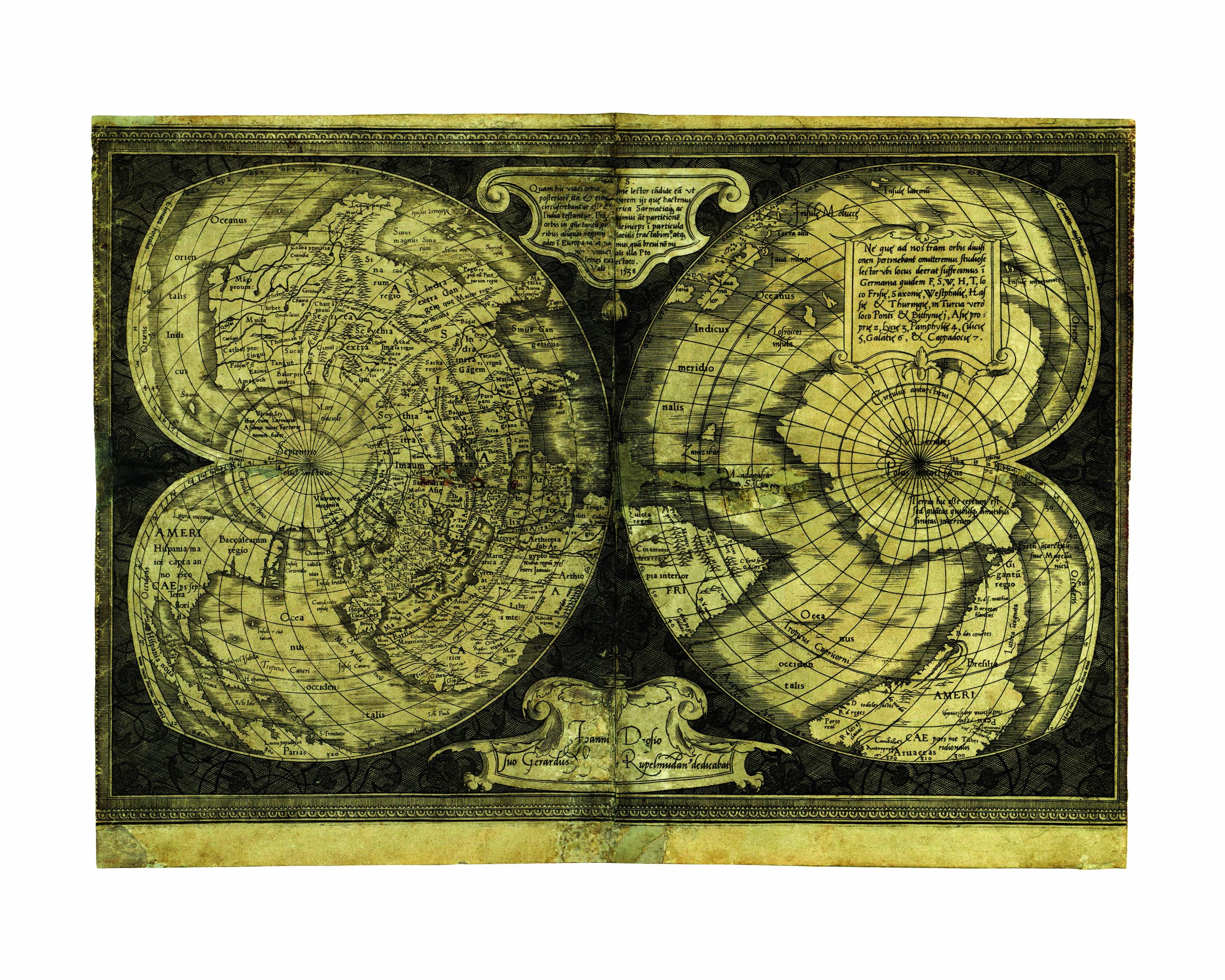 16th Century Gerardus Mercator Double Hemisphere Map - Antique World ...