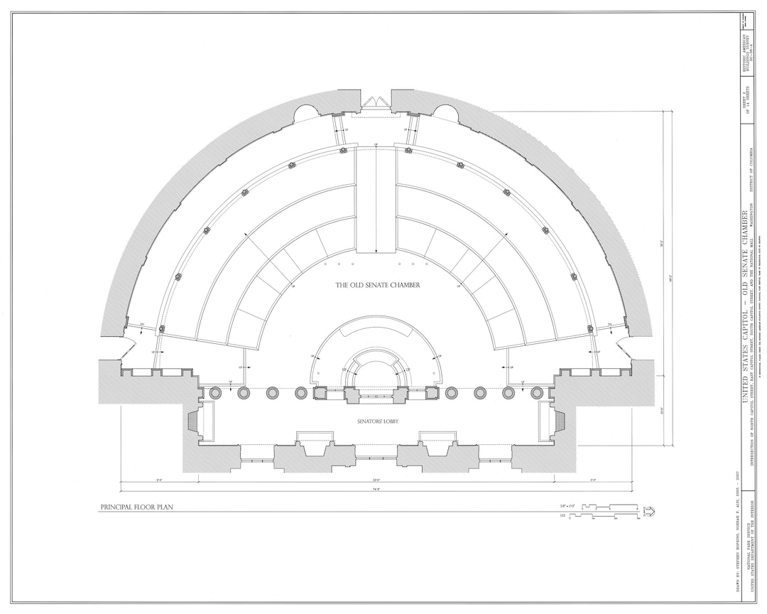 Old US Senate Chamber Floor Plan Blueprint Drawing - Capitol Building ...