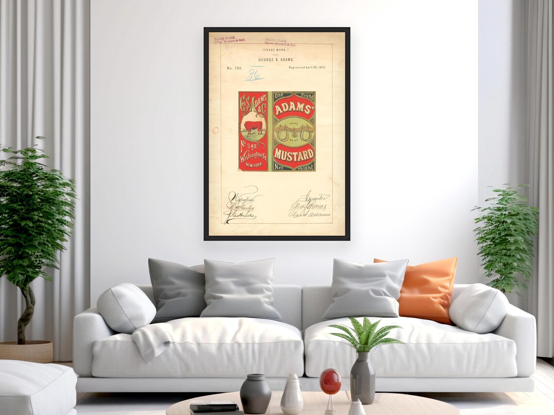 Adams Mustard Trademark 1872 Print Vintage Mustard Label Art, Retro ...