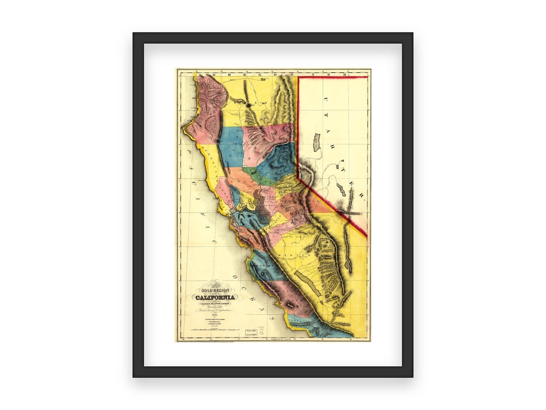 California Gold Rush Map - 1851 Historic Mining Regions Print - Etsy