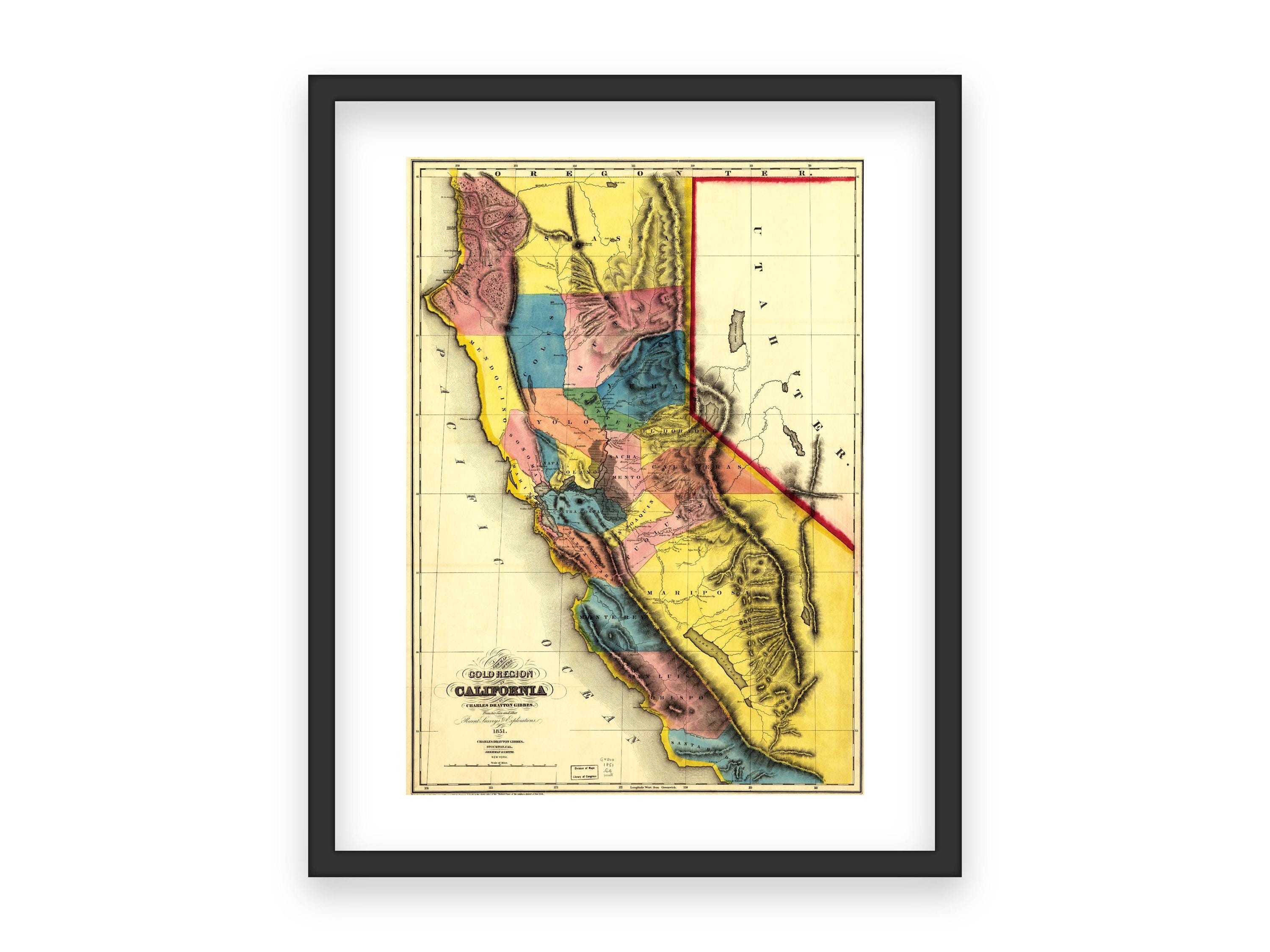 1851 Gold Region Map of California Early Gold Rush Discovery, Western ...
