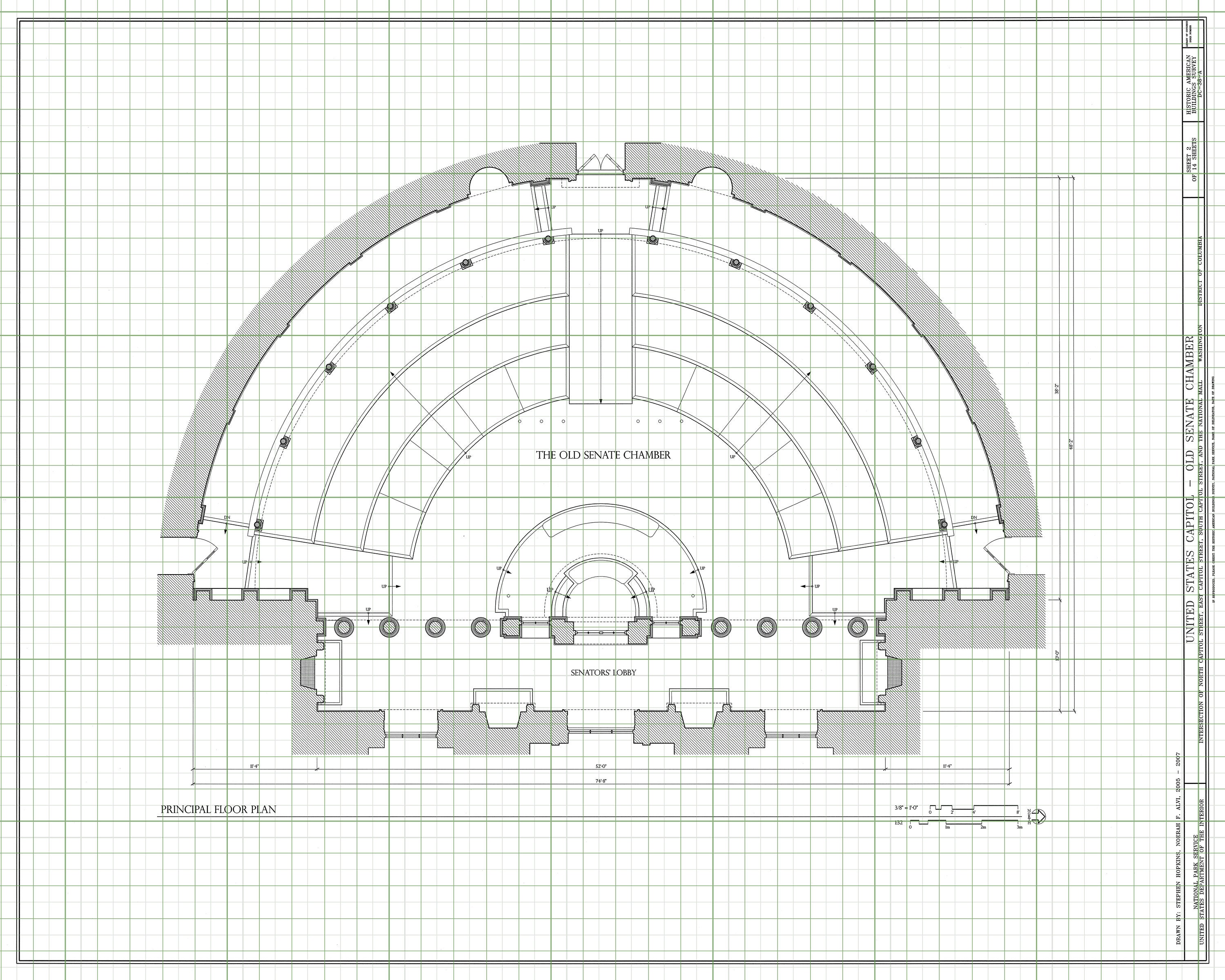 Old US Senate Chamber Floor Plan Blueprint Drawing - Capitol Building ...