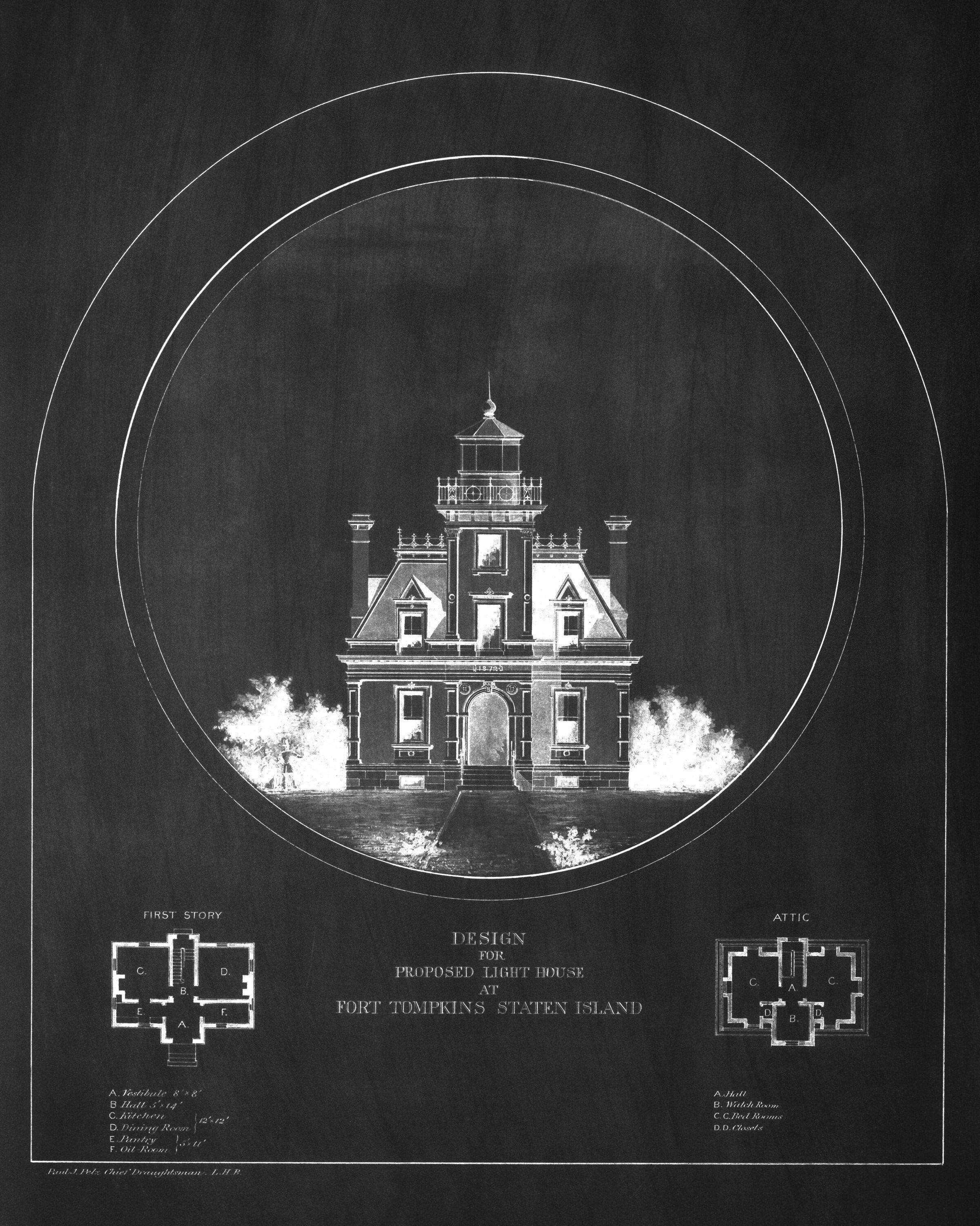 Fort Tompkins Lighthouse Blueprint New York Lighthouse, Nautical Poster ...