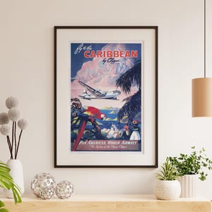 Fly to the Caribbean Poster - Pan American Airways, 1940s Pan Am Travel Art, Tropical Island ...