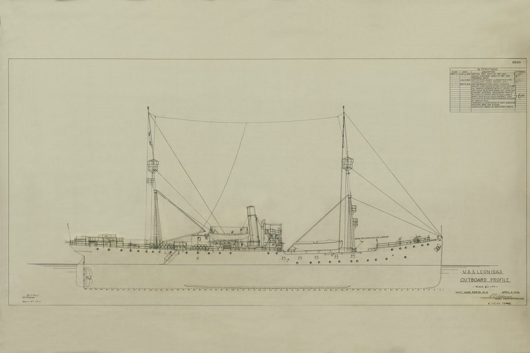 USS Leonidas Destroyer Tender Blueprint – Navy Ship Poster - Etsy Canada