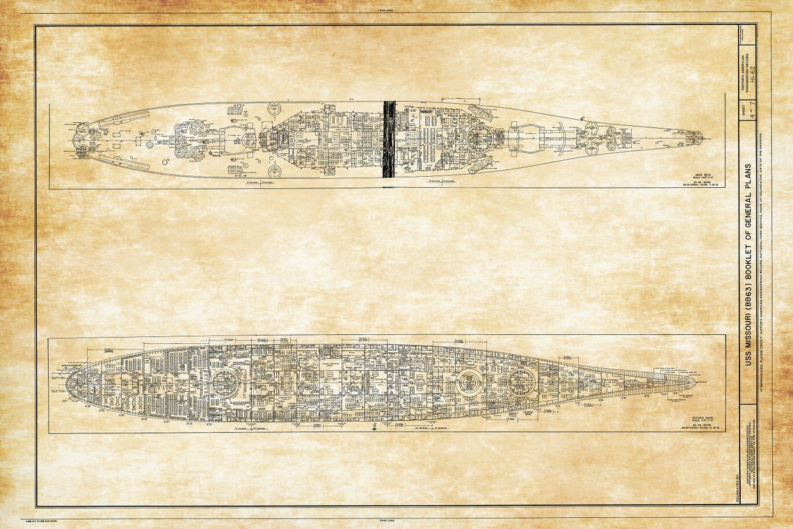 USS Missouri Top View Blueprint, Navy Ship Blueprint, Ship Drawing ...