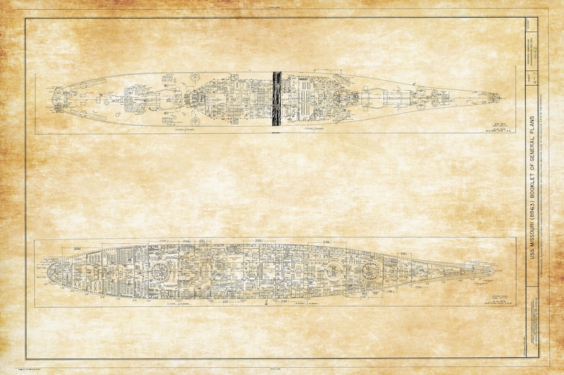 USS Missouri Battleship Blueprint, Navy Ship Drawing, Warship Poster - Etsy