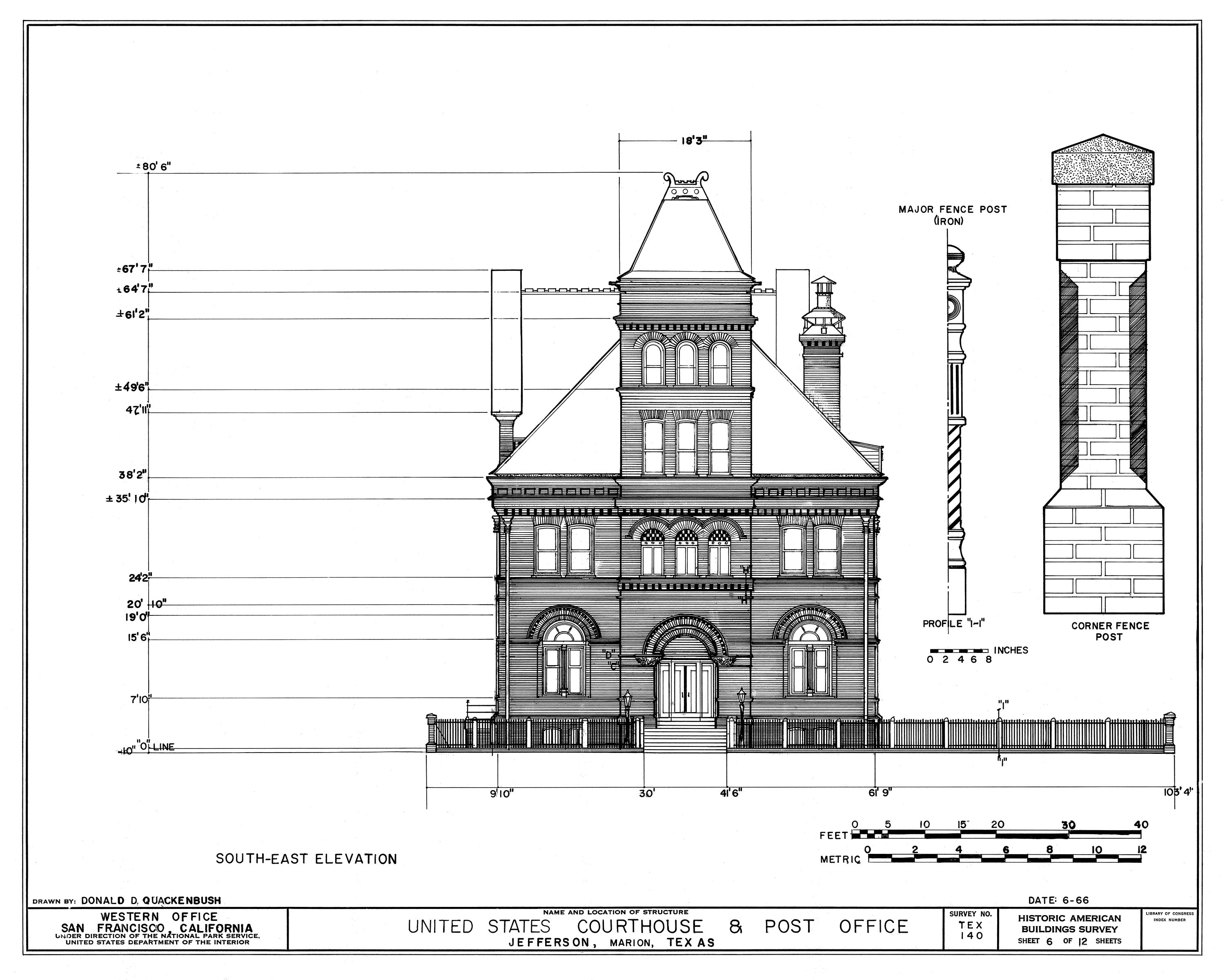 Jefferson Texas Courthouse & Post Office Blueprint Drawing Courthouse ...