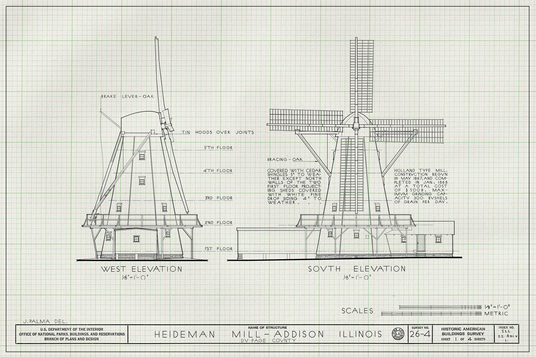 Heideman Mill Blueprint Drawing - Mill Poster, Windmill Drawing, Cabin ...