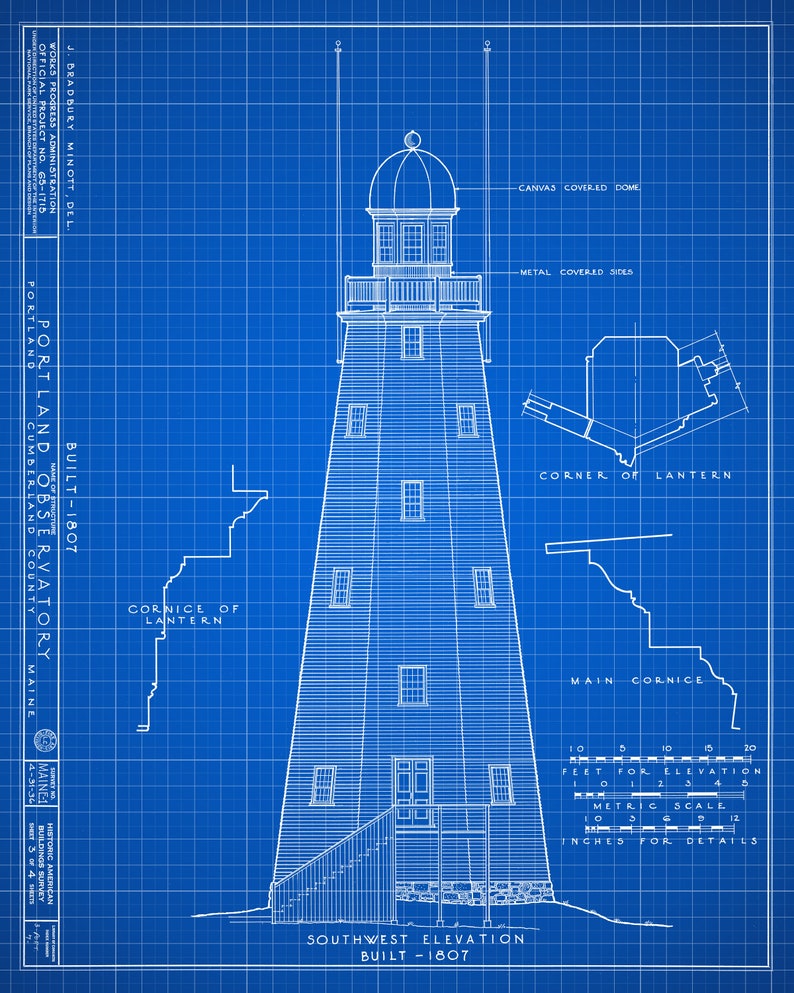 Portland Observatory Blueprint Drawing - Portland Maine Observatory ...