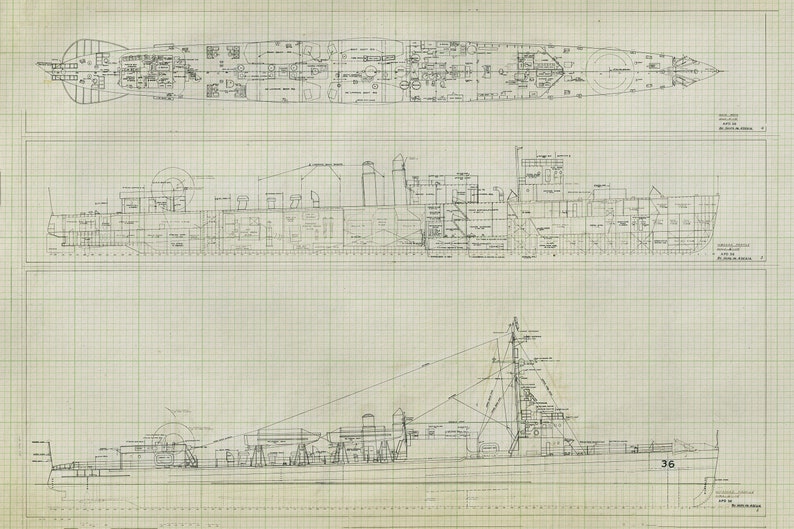 USS Greene Blueprint Drawing - Navy Ship Blueprint, Battleship ...