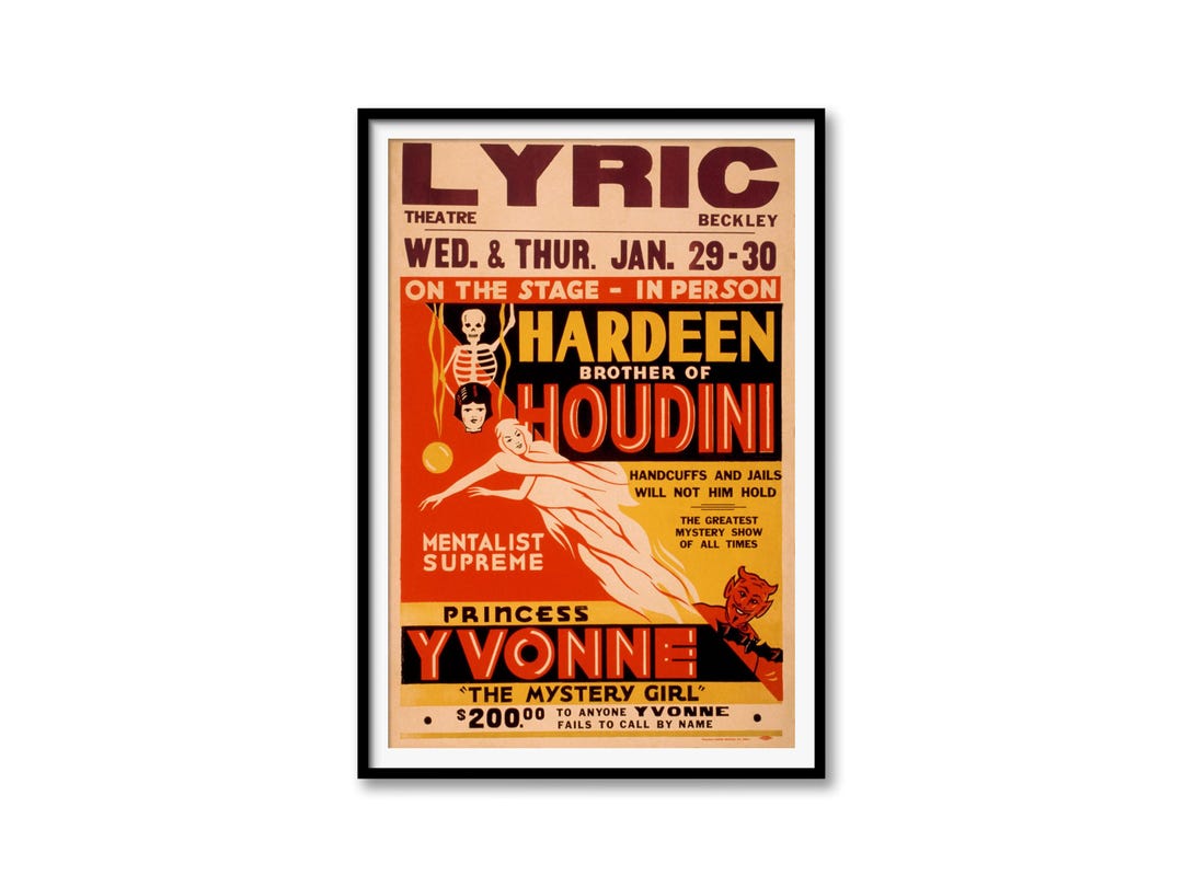 Hardeen Houdini Brother Poster - Vintage Magic Show, Mentalist Supreme ...