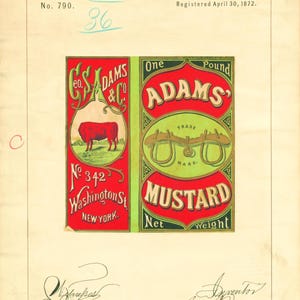 Adams Mustard Trademark 1872 Print Vintage Mustard Label Art, Retro ...