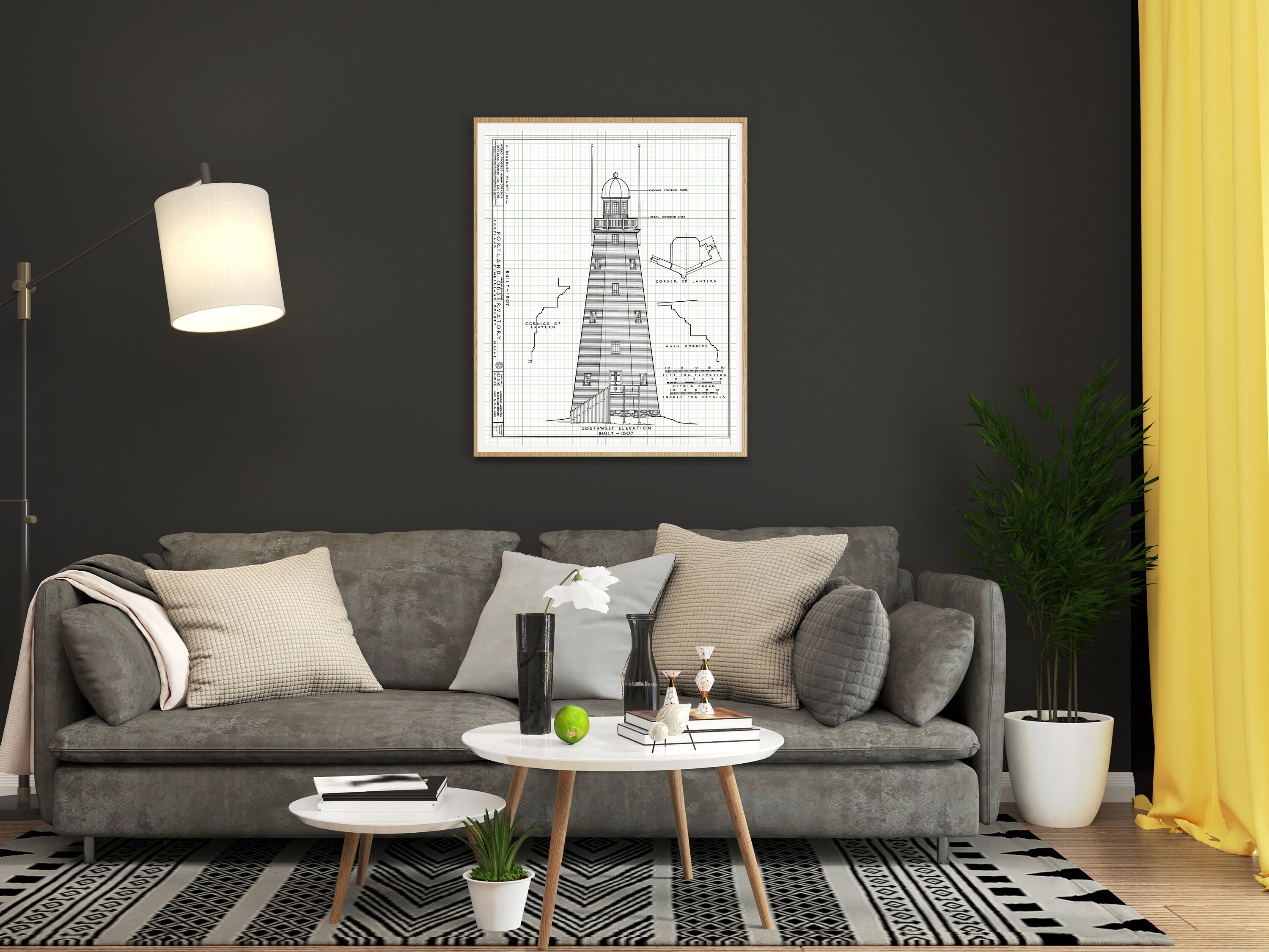 Portland Observatory Blueprint Drawing Portland Maine - Etsy