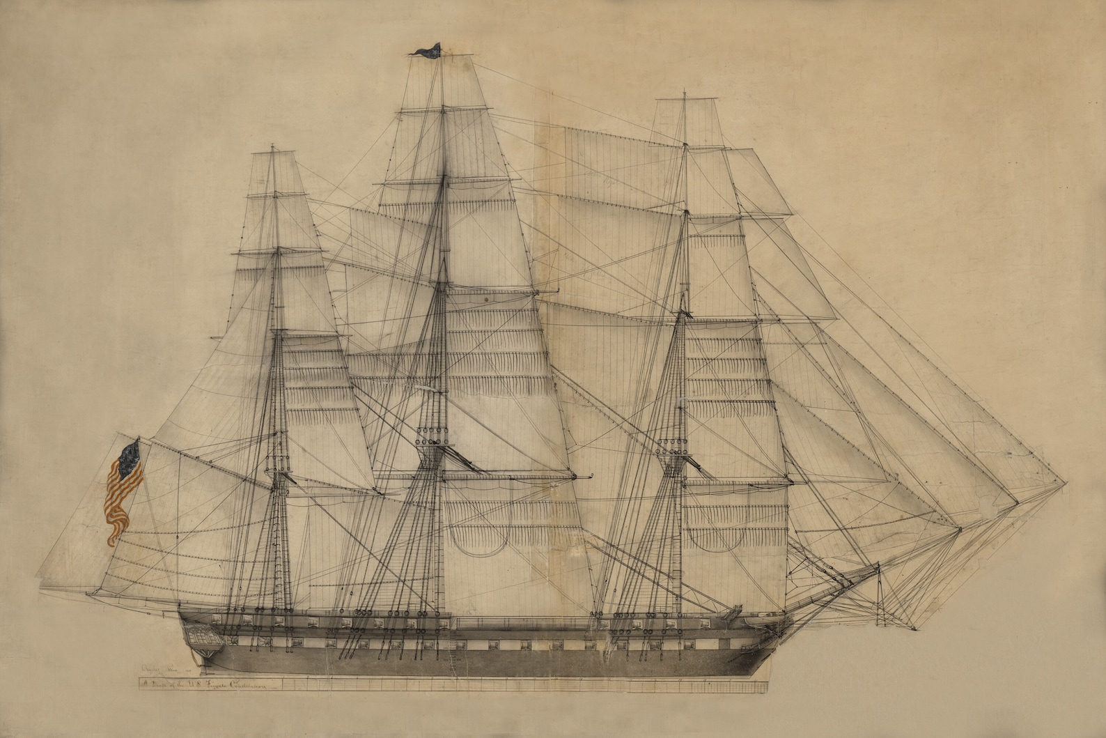 USS Constitution Frigate Drawing - Ship Blueprint, Ship Drawing, US ...