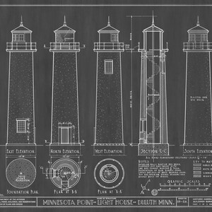 Minnesota Point Lighthouse Blueprint – Duluth Nautical Poster Print - Etsy