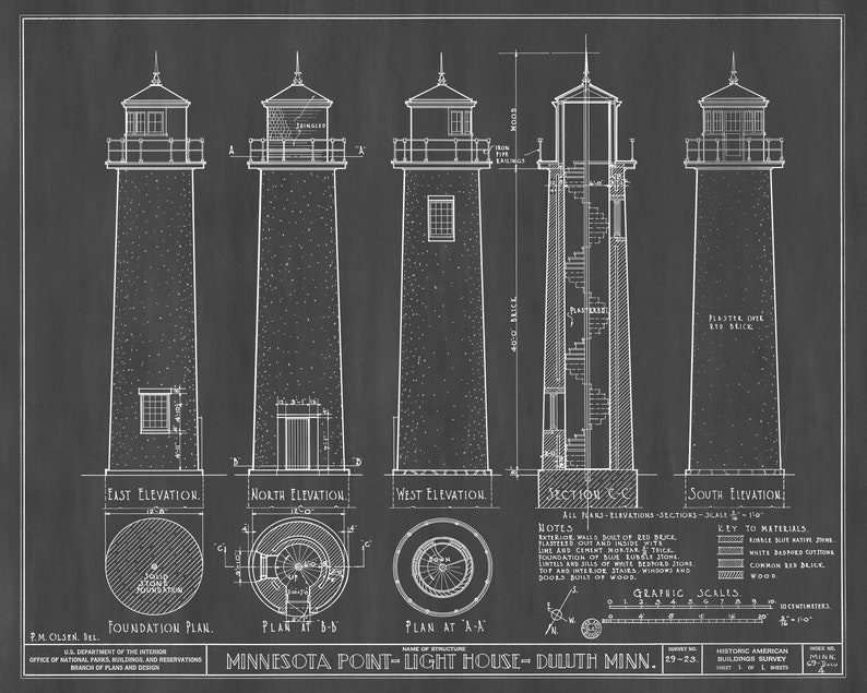 Minnesota Point Lighthouse Blueprint Duluth Minnesota - Etsy