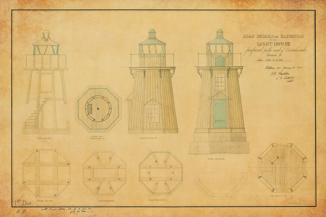 Bug Light Blueprint – Portland Breakwater Lighthouse, Nautical Print - Etsy
