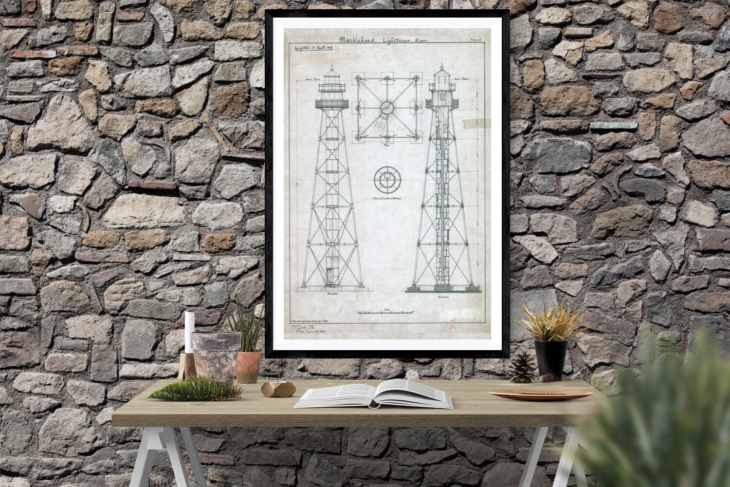 Marblehead Lighthouse Blueprint Lighthouse Print Nautical - Etsy