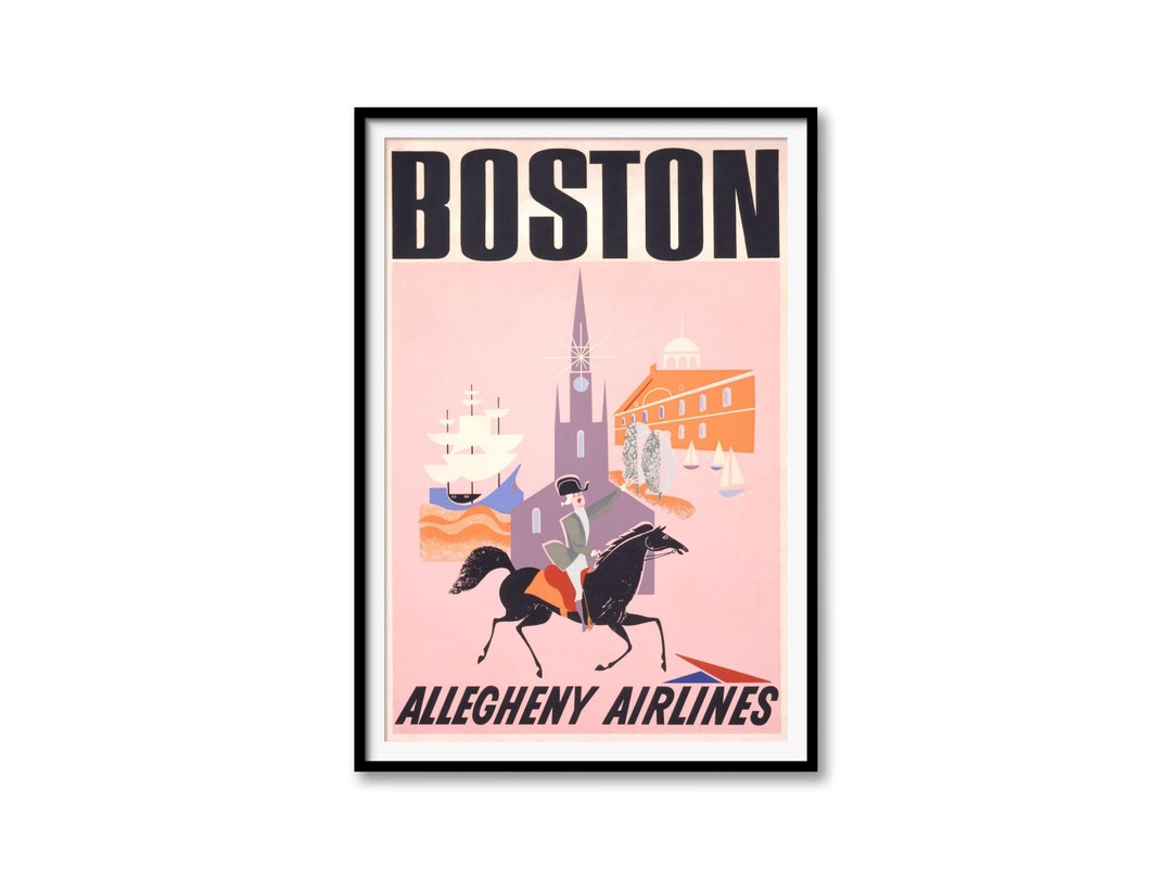 Boston Travel Poster, Allegheny Airlines Historic Art, Vintage Airline ...