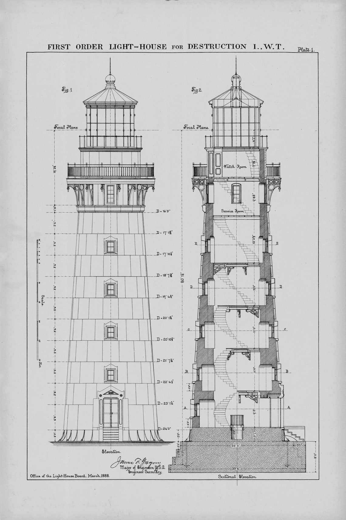 Destruction Island Lighthouse Blueprint - Lighthouse Print, Nautical ...