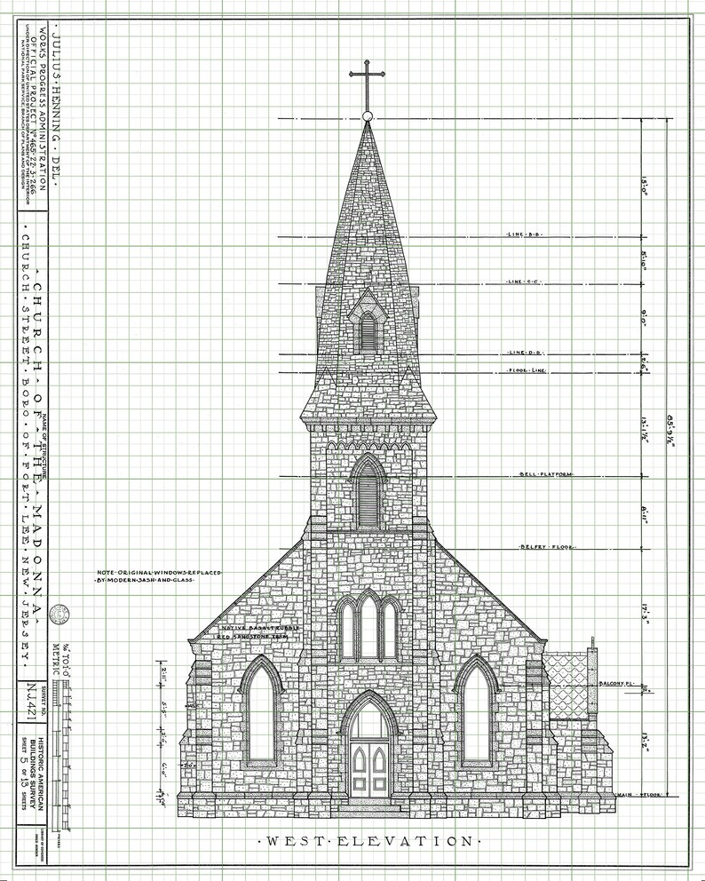 Church of the Madonna Blueprint Drawing - Fort Lee New Jersey Church ...