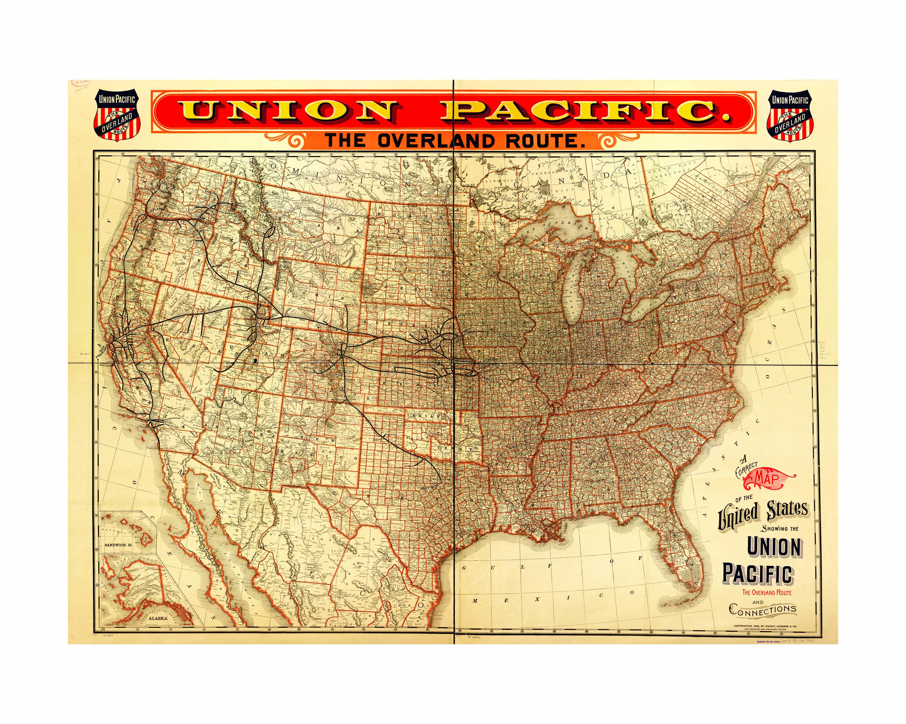 Union Pacific Railroad Overland Route Map - 19th Century U.S. Rail ...