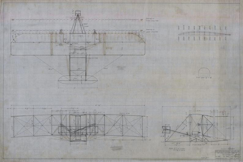 Wright Brother Airplane Original Blueprint Poster - Wright Brother ...