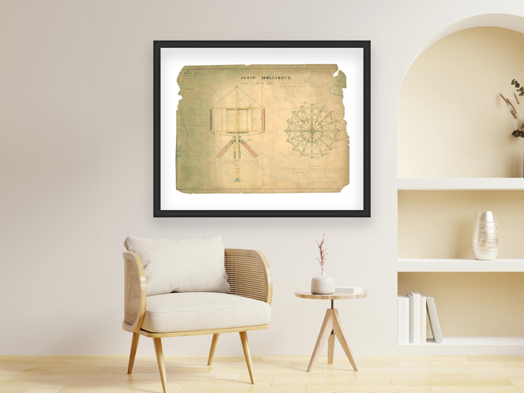 Windmill Patent Print 1838 - Vintage Engineering Art, Renewable Energy ...