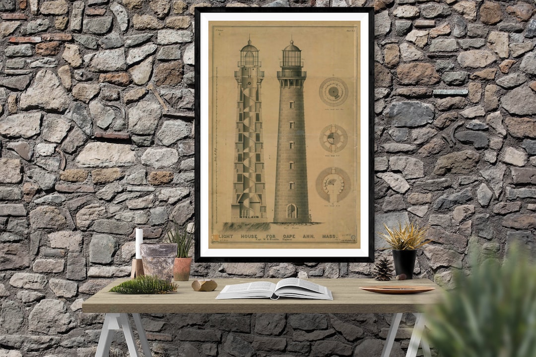 Cape Ann Lighthouse Blueprint Print – Massachusetts Maritime Art - Etsy