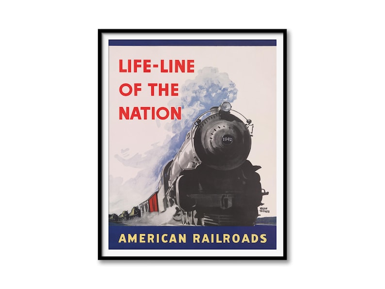 Vintage Train Poster - 1942 WWII Railroad Art, Mid-century Modern Decor ...