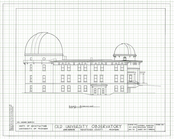 Detroit Observatory Drawing Blueprint Old University - Etsy