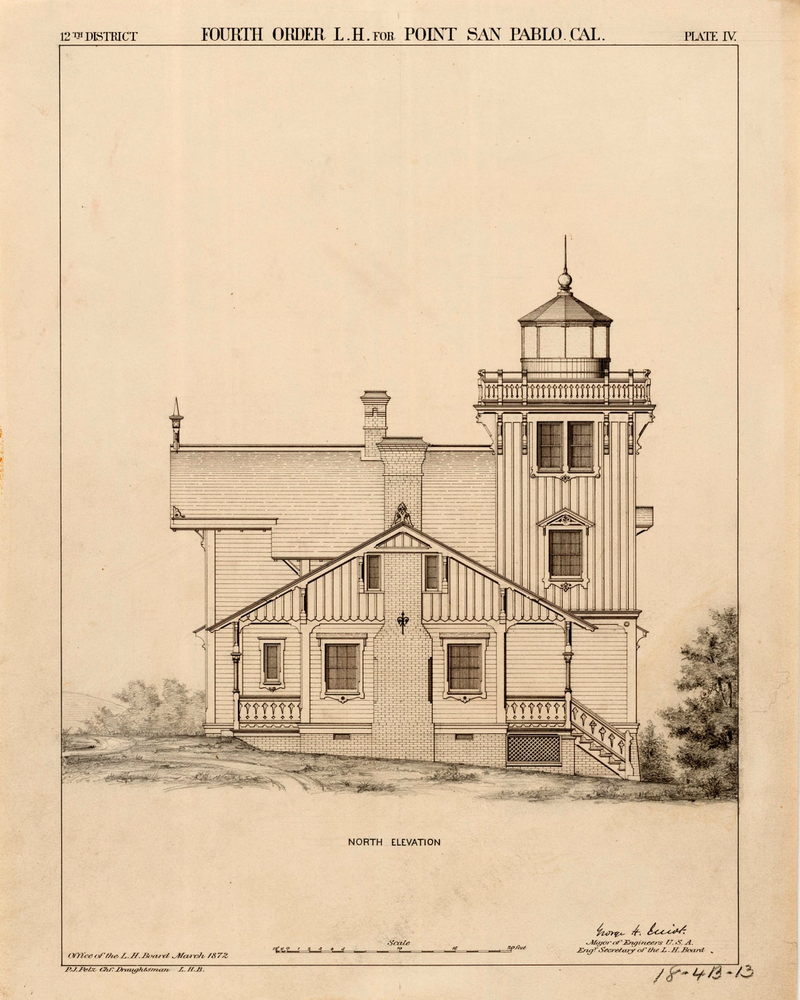 East Brother Island Lighthouse Elevation Drawing California Lighthouse ...