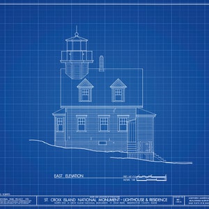 St. Croix Island Lighthouse Blueprint – Nautical Maine Coast Print - Etsy